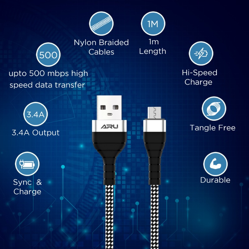 ROPE-8M 3.4A Micro USB Cable | ARU India reseller products reselling